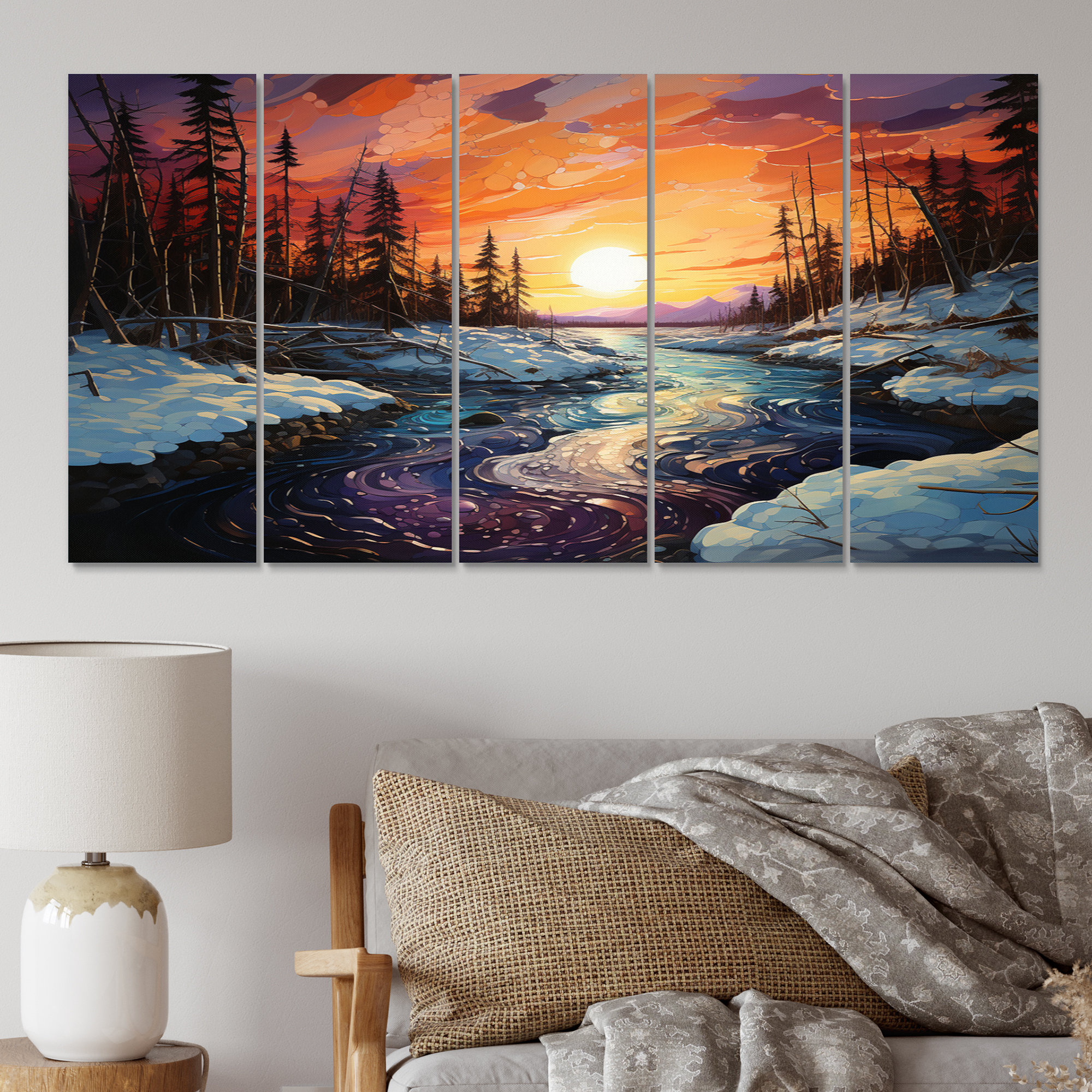 Design Art Aurora Borealis Aurora Symphony VIII - Landscapes Wall Decor - 5 Equal Panels | Wayfair